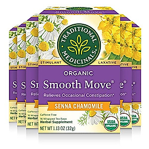 Traditional Medicinals - Organic Smooth Move Senna Chamomile Tea 16 Count (Pack of 6) - Herbal Laxative - Gentle Overnight Relief of Occasional Constipation - Caffeine Free - 96 Tea Bags Total