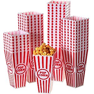 Plastic Popcorn Boxes Reusable Open Top Popcorn Containers Red and White Striped Popcorn Buckets Bulk for Movie Night, Classic Retro Style, 7.7 x 3.9 x 2.4 Inch (50 Pcs)