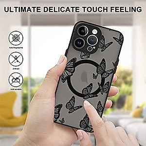 OOK Magnetic for iPhone 14 Pro Max Case [Compatible with MagSafe] Black Butterfly Slim Translucent Matte Case for iPhone 14 pro max Case, Black Butterfly (6.7")