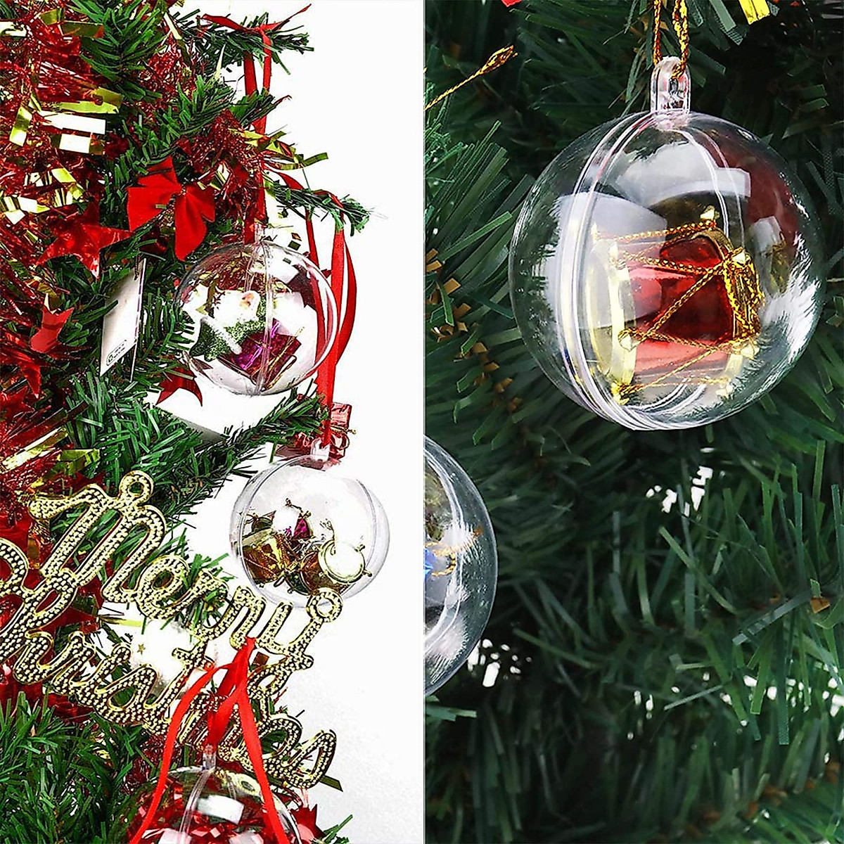 ufun Clear Ornaments for Crafts, Fillable Christmas Balls 2.36inch Transparent Plastic Hanging Home Decor Xmas Wedding Garden Tree Party Gift Box Decoration 12 Pack