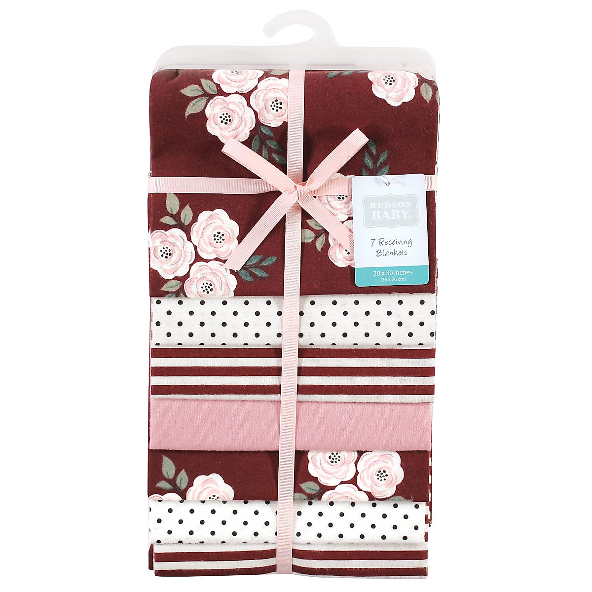 Hudson Baby Unisex Baby Cotton Flannel Receiving Blankets Bundle, Burgundy Floral, One Size