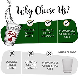 Let's Get Elfed Up - Green Christmas Shot Glasses - Set of 12 Glass Party Shot Cups with Double-Sided Prints - Holiday Cocktail Glasses for Drinking Liquor, Tequila, Vodka