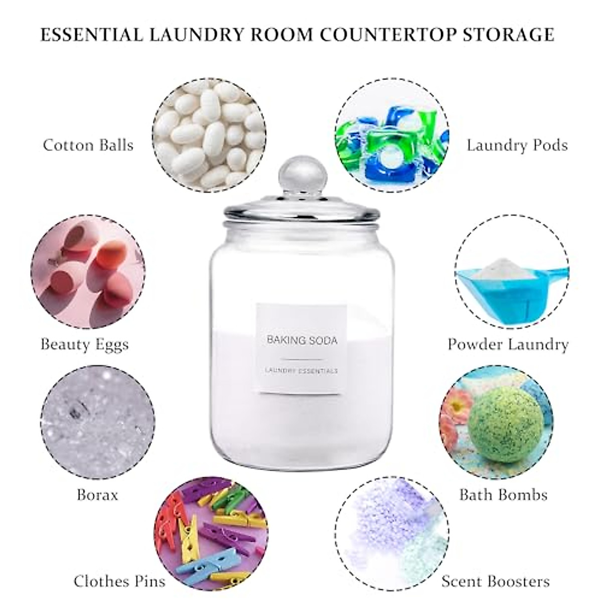 XPCARE Glass Jars for Laundry Room Organization Jars 0.5 Half Gallon Laundry Storage Glass Containers with Labels Organization with Lid for Laundry Detergent Laundry Pods Container, 2 Jars