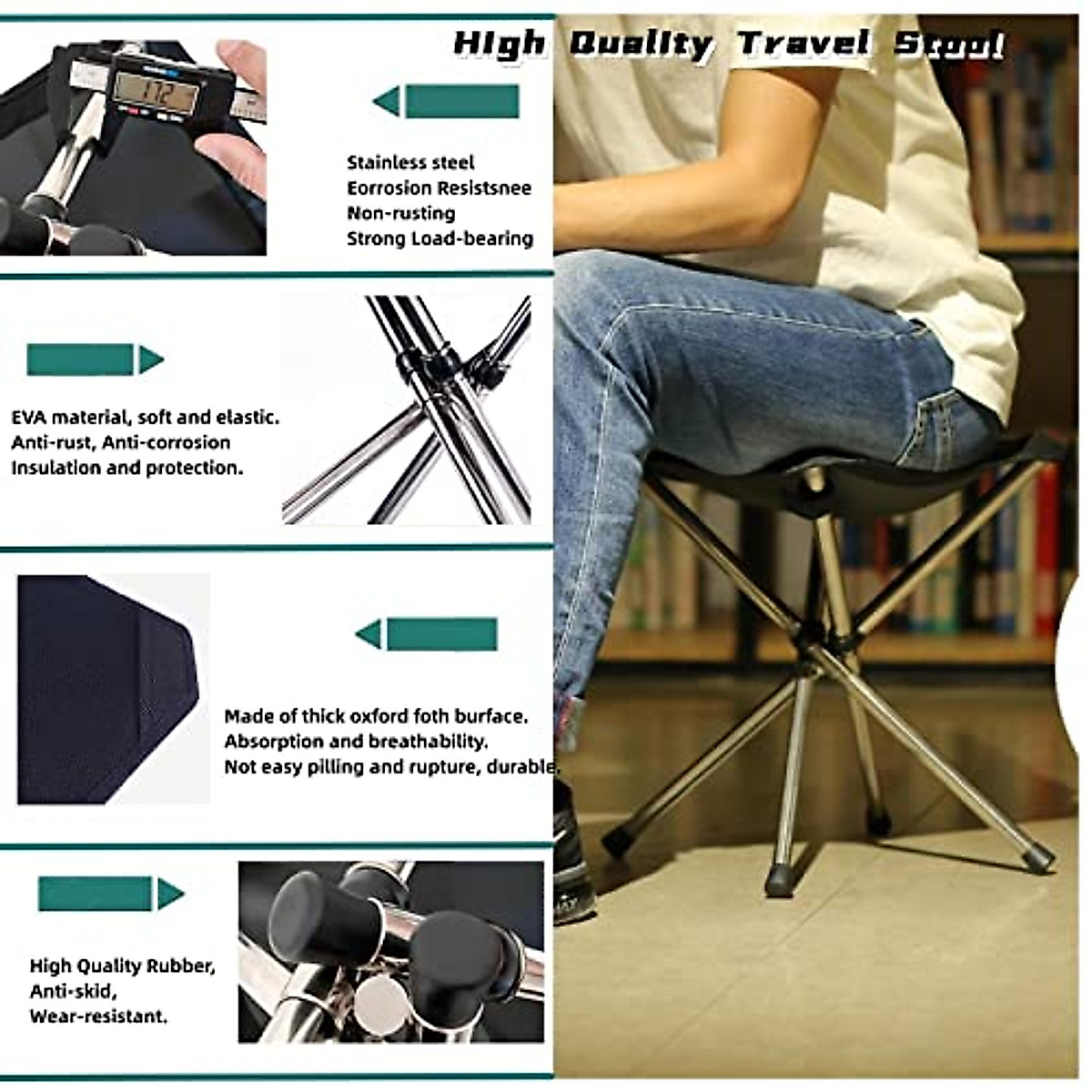lucky cup Camping Stool Small Retractable Folding Chair Foot Rest Stainless Steel Compact Lightweight Backpacking Stool with Carry Bag 12.6X12.6X13.8 inches