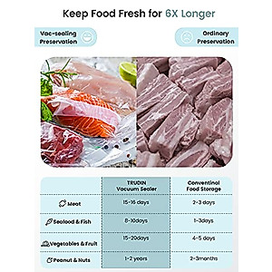 TRUDIN Food Vacuum Sealer Machine With 【Dry & Moist】 Sealing Modes, Automatic Vacuum Sealer for Food Preservation With Starter Kit, Built in Cutter, Led Indicator, Easy to Clean Storage