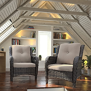 MeetLeisure Outdoor Wicker Chair Rattan Patio Dining Chairs Set of 2 PE Wicker Patio Chairs with 3.5 inch Seat Cushions Outdoor Patio Seating Chair for Garden, Backyard Swimming Pool, Balcony, Beige