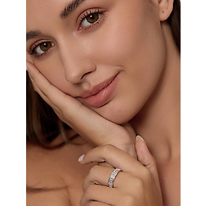 Michooyel Emerald Cut Eternity Ring for Women Channel Setting Wedding Ring Diamond Bands Rings Sterling Silver Cubic Zirconia Statement Rings for Women