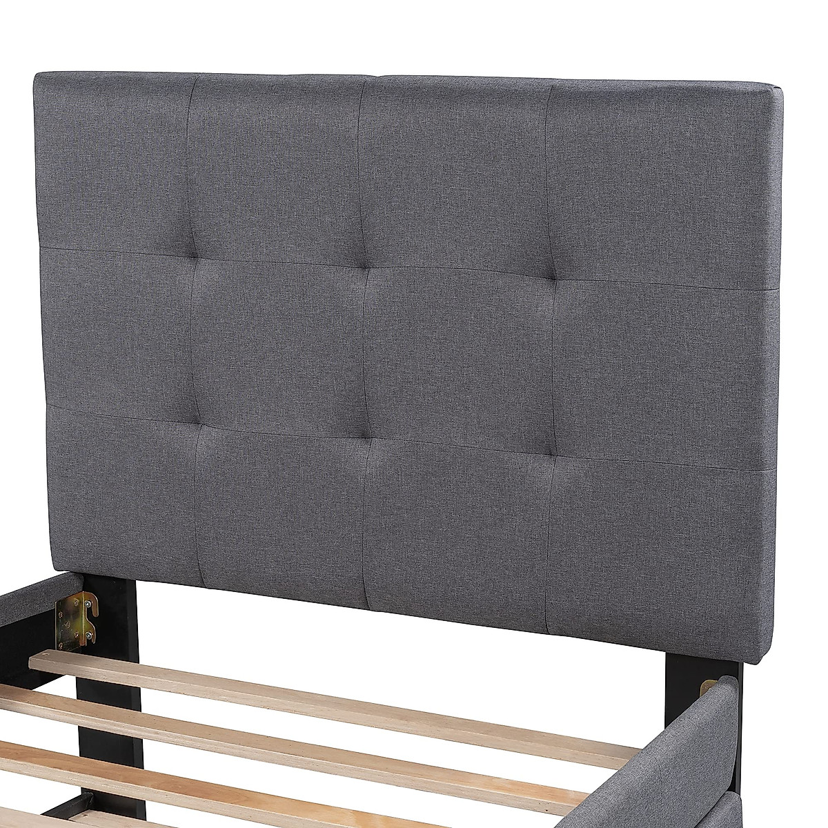 CJLMN Modern Twin Size Linen Upholstered Platform Bed with Trundle and Headboard,Wooden Bed Frame for Kids Teens Adults,No Box Spring Needed