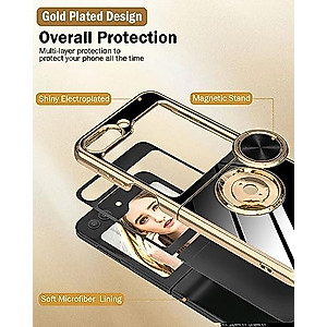 Jasmeas for Galaxy Z Flip 5 Case for Women Girl, Luxury Soft Back Cover with Ring Holder Plating Rose Gold Edge 360° Kickstand Slim Flexible Phone Case for Samsung Galaxy Z Flip5 (2023), Black