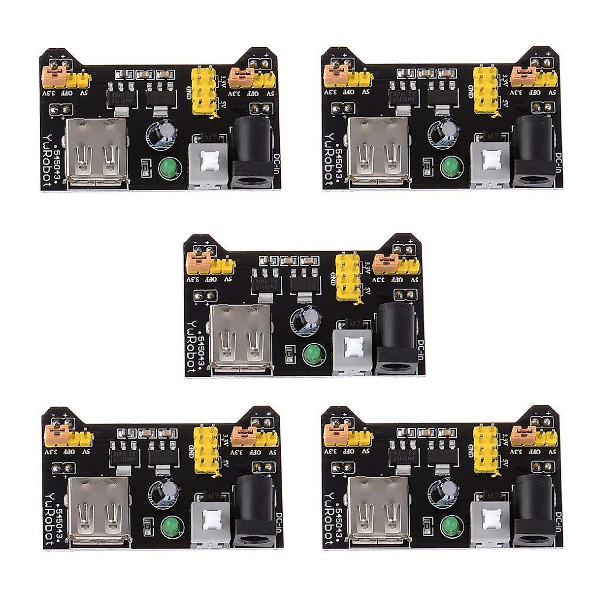 HiLetgo 5pcs 3.3V 5V Power Supply Module for MB102 102 Prototype Breadboard DC 6.5-12V or USB Power Supply Module
