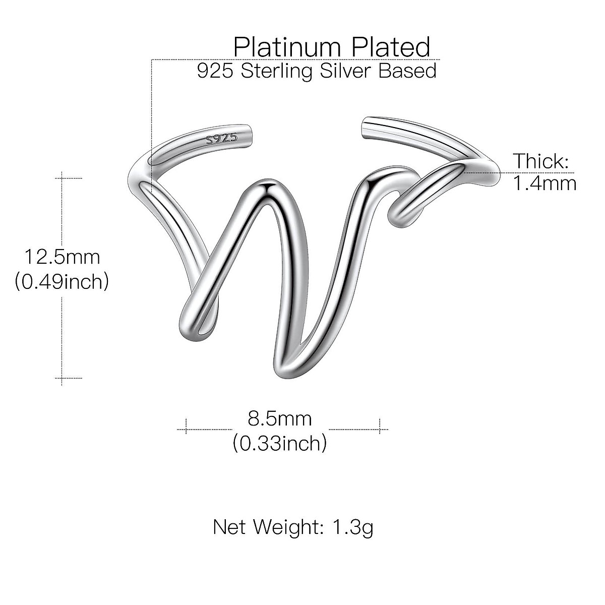 Suplight 925 Sterling Silver N Initial Ring, Ajudstable Alphabet Letter Ring, Women Rings