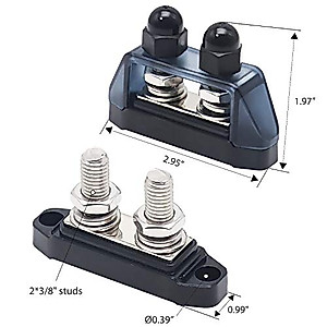 RECOIL S2P-38 Busbar Dual 3/8” Studs Terminal Power Distribution Block with Ring Terminals Pair Red & Black