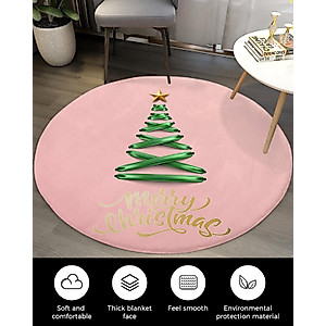 Christmas Fluffy Round Area Rug Carpets 5ft,Plush Shaggy Carpet Soft Circular Rugs,Non-Slip Fuzzy Accent Floor Mat for Living Room Bedroom Nursery Home Decor Geometric Abstract Contemporary Tree Pink