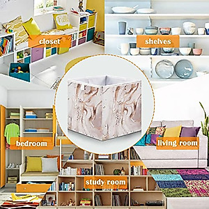 Rose Gold Marble Storage Bins Cubes Storage Baskets Fabric Foldable Collapsible Decorative Storage Bag with Handles for Shelf Closet Bedroom Home Gift 11" x 11" x 11"
