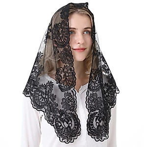 Spanish Mantilla Traditional Church Mass Head Covering Chaple Lace Veil Catholic Mass First Coummunion Bridal Latin Mass Veil (Black)