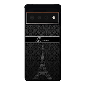 Paris Eiffel Tower Personalized Black Rubber Phone Case Compatible With Google Pixel 8 Pro, 8a, 8, 7a, 7, Pixel 7 Pro, 6a, Pixel 6 Pro, 6, 5, 4a 5G, 4a 4G, 4, 4 XL, 3a, 3a XL, 3, 3 XL, 2