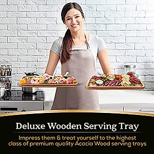 GloBoid Acacia Wooden Platters for Food & Decor, Wooden Serving Board & Platter, Wood Serving Trays & Plates, 13' x 6' Flatbread Plate, Wood Plate Set of 3 Food Platter