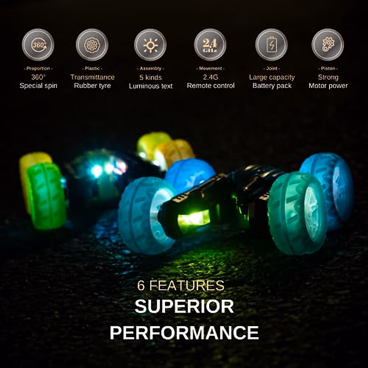 Obsiusfb RC Stunt Car for Kids with Wheel Lights and Headlights, 2.4GHz Double Sided 360° Rotating RC Car, High Speed Rechargeable Remote Control Crawler for Boys & Girls (Blue)