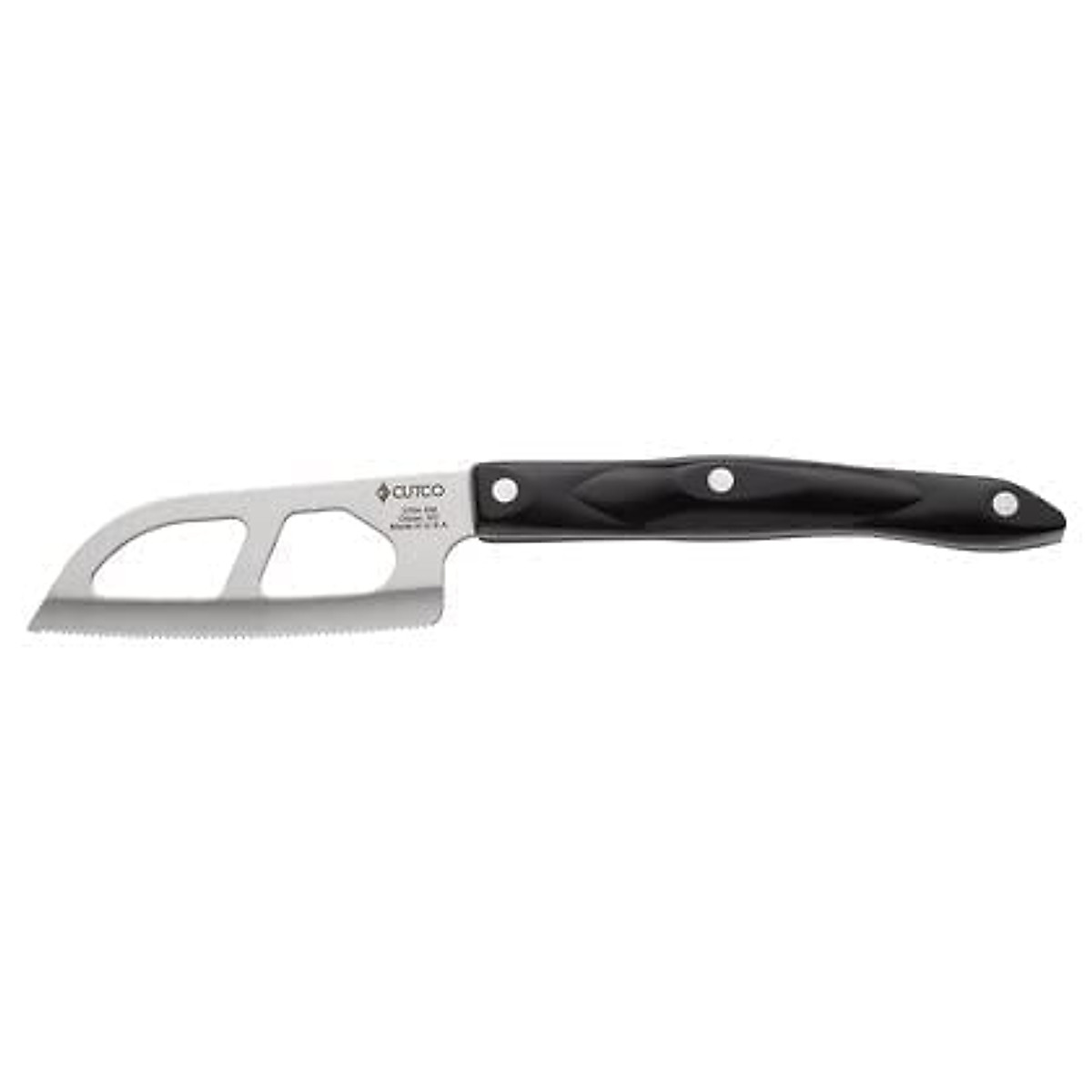 CUTCO Model 3764 Santoku Cheese Knife with High Carbon Stainless 3.75" Double-D serrated edge blade and 5" Classic Dark Brown handle (often called "Black") in factory-sealed plastic bag.