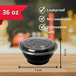 BUHAYA 25 Meal Prep Containers 36oz | Noodle Bowl, Food Storage, Stackable, Reusable Food Storage Containers with Lids | Microwave, Dishwasher, Freezer Safe | Catering, Takeout Food Containers