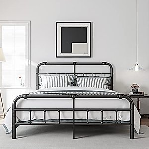 BOSRII King Size Bed Frame with Headbaord and Footboard, 18 Inches High, 3500 Pounds Heavy Duty Metal Slats Support for Mattress, No Box Spring Needed,Noise-Free, Black