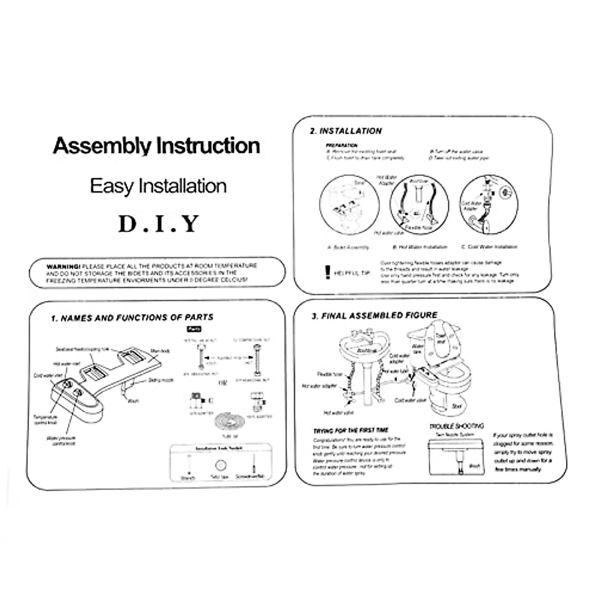 Absbidet Attachment for Toilet, Double Knob Toilet Bidet with Self Cleaning Function, Simple Installation ABS Attachment Single Nozzle Bidet for 2 Piece Toilet(G1/2)