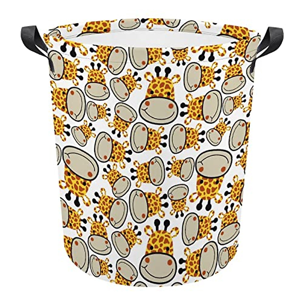 Cartoon Giraffes Head Foldable Laundry Basket Waterproof Hamper Storage Bin Bag with Handle 16.5"x 16.5"x 17"