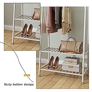 FIJOS Clothes Rack, Metal Garment Rack, Heavy Duty Clothes Stand Rack With Lower Storage Shelf and 11 Hooks, Double Hanging Rod Clothing Rack for Bedroom
