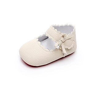 HONGTEYA Infant Baby Girls Ballet Dress Shoes Mary Jane Princess Soft Sole Frist Walkers Crib Moccasins ï¼ˆ6-12Months/US 5/4.72/See Size Chart,Beige