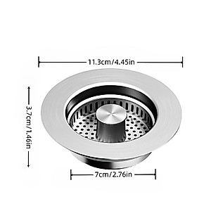 3-in-1 Kitchen Sink Strainer Stopper Combo Stainless Steel Wrap Around Sink Downspout for US Standard 3-1/2 inch Sewer Strainer, Smooth Handle for Easy Cleaning, Anti-Clogging