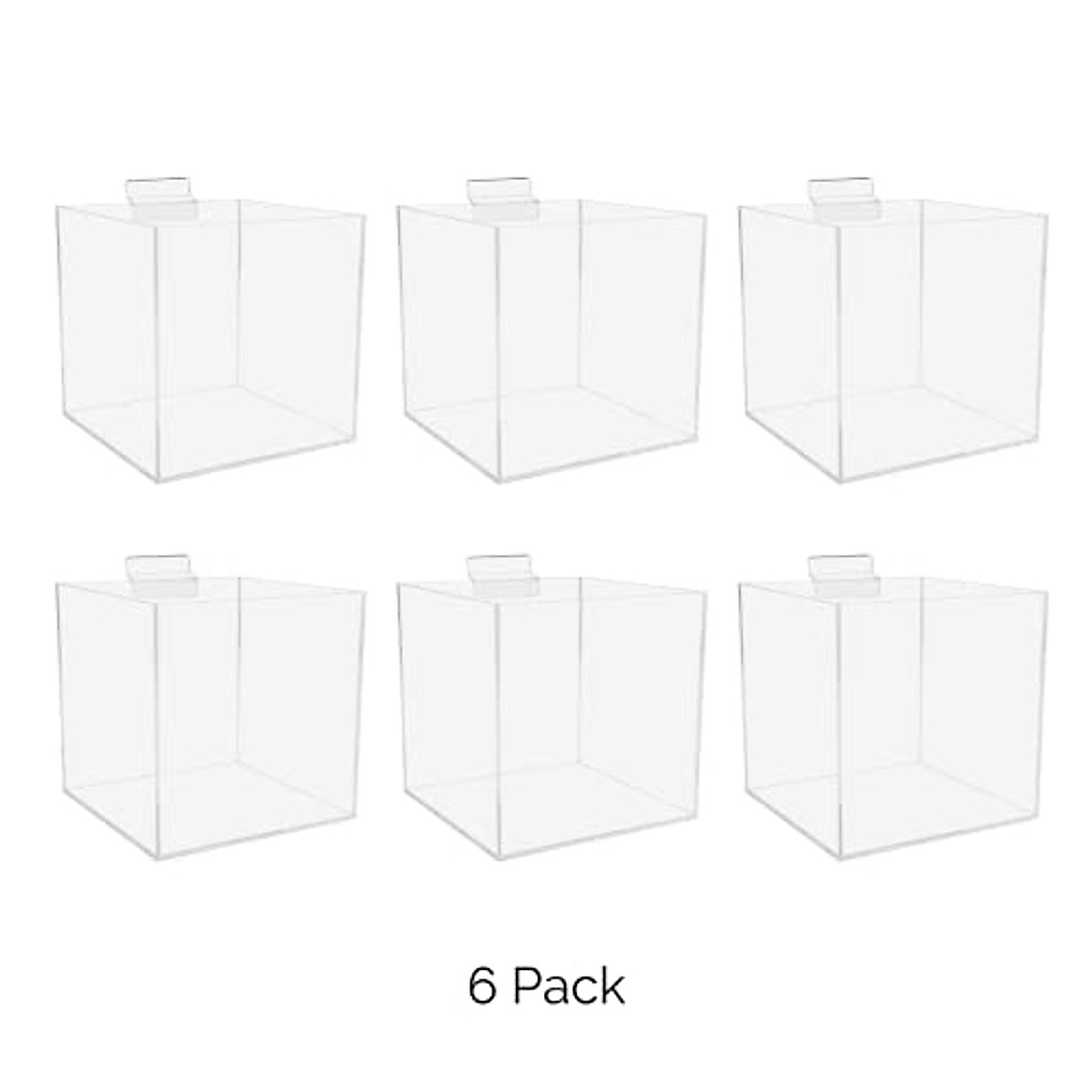 Marketing Holders 6 Pack 4 Inch Slatwall Retail Bin Clear Acrylic Merchandise Storage Organizer Bulk Product Dump Container Lucite Single Pocket Caddy for Retail Stores and Service Centers