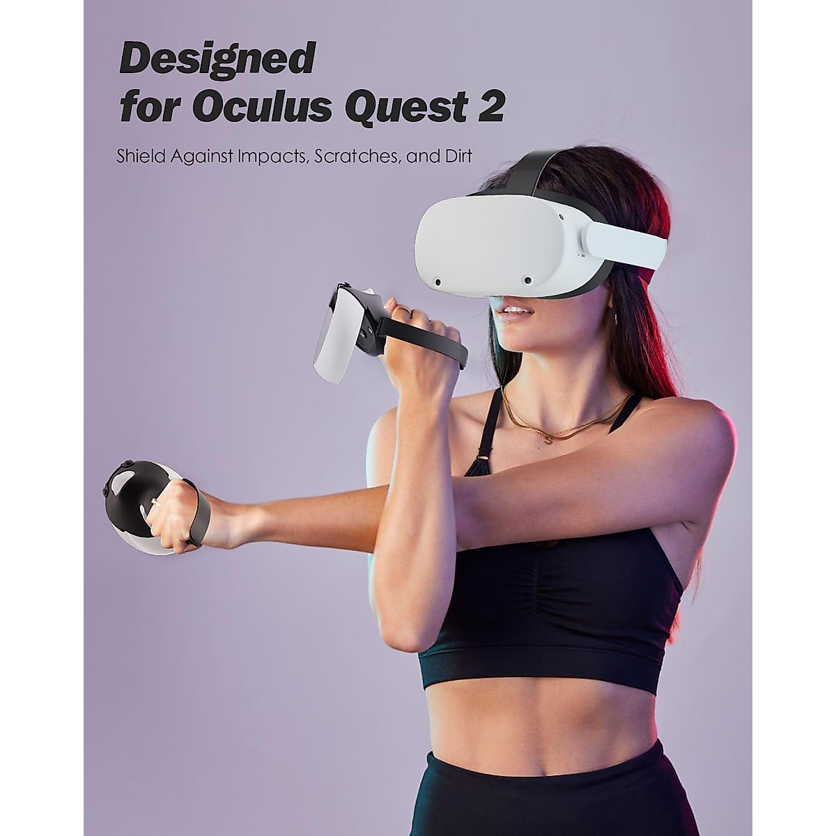 SUPERUS Controller Grips Cover for Oculus Quest 2, Anti-Slip Texture - VR Accessories Compatible with Meta Quest 2, Silicone Controller Grips Cover with Adjustable Knuckle Straps