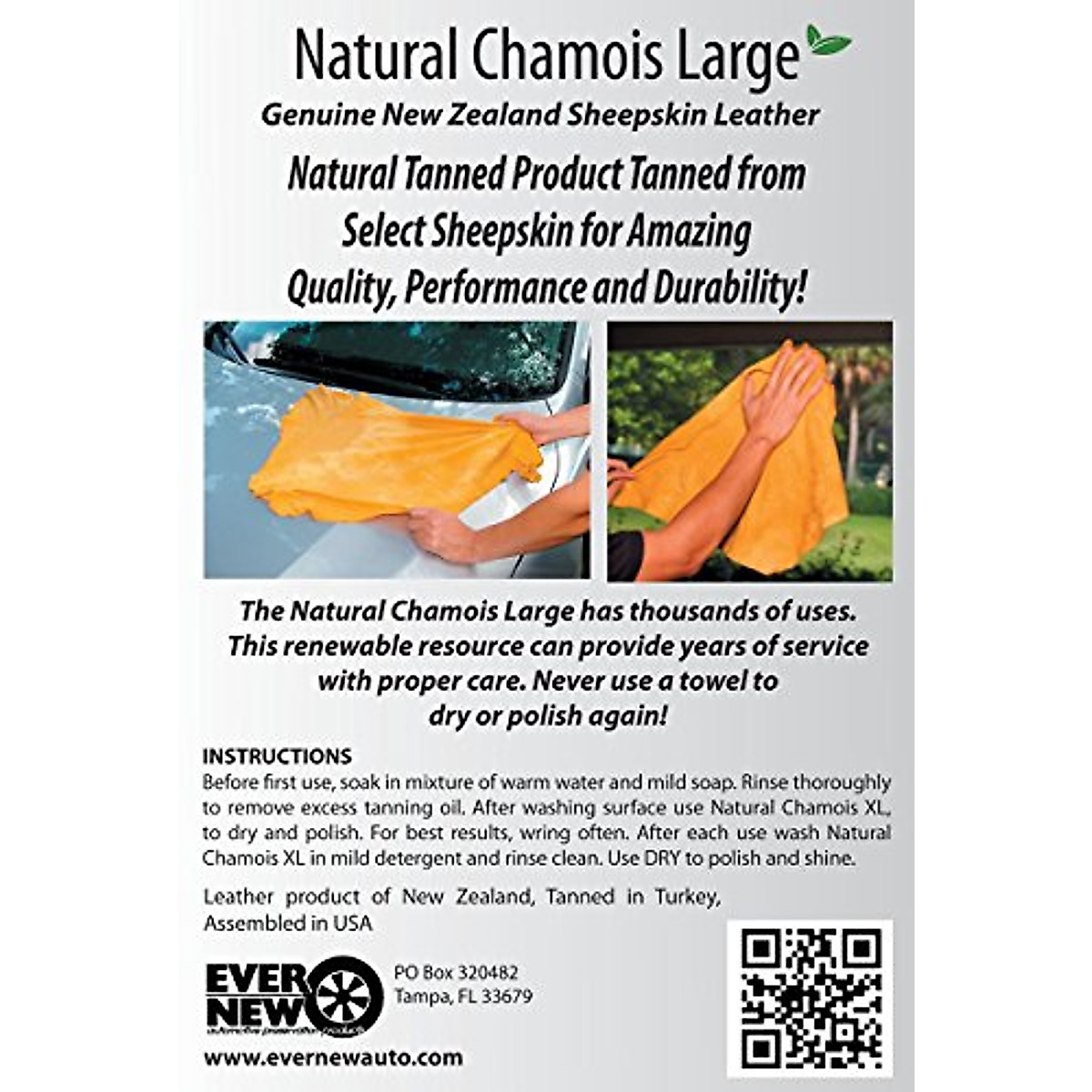 Natural Chamois L (3.5 sq ft.) Large Size by Ever New Automotive Premium New Zealand Sheepskin! for Auto, Boats, RV and Home! Amazing Renewable Resource!