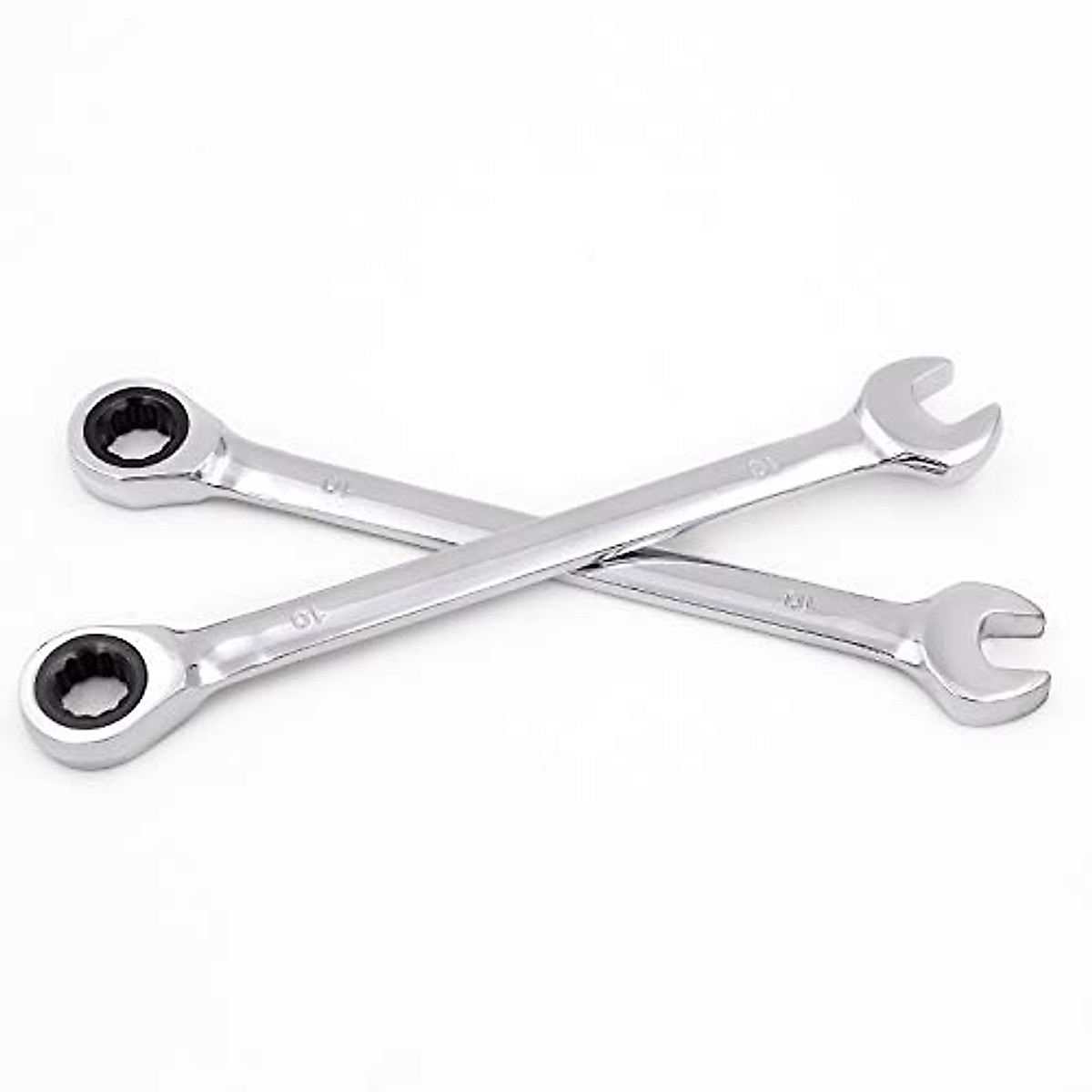 KINJOEK 2 PCS 10mm 12PT Ratchet Wrench, Metric Ratcheting Wrench Set with 5° Movement and 72 Teeth for Projects with Tight Space