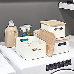 iDesign Recycled Plastic Medium Storage Handles and Paulownia Wood Lid, Large Bin