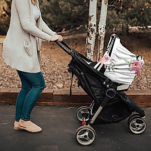 Baby Nursing Cover Carseat Canopy Spring Watercolor Blossom Pink Flowers Breathable Privacy Breastfeeding Scarf White and Black Stripe Multi Use Car Seat Covers for Boys or Girls