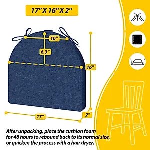 AAAAAcessories U-Shaped Chair Cushions for Dining Chairs with Ties and Removable Cover, 2" Thick Dining Kitchen Chair Pads, Indoor Dining Room Chair Cushions, 17" x 16", 4 Pack, Blue