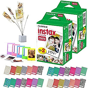 Fujifilm Instax Mini Instant Film, Twin Packs (2 Pack, Total 40 Sheets) 40 Sticker Film Frames + Photo Bouquet Holder