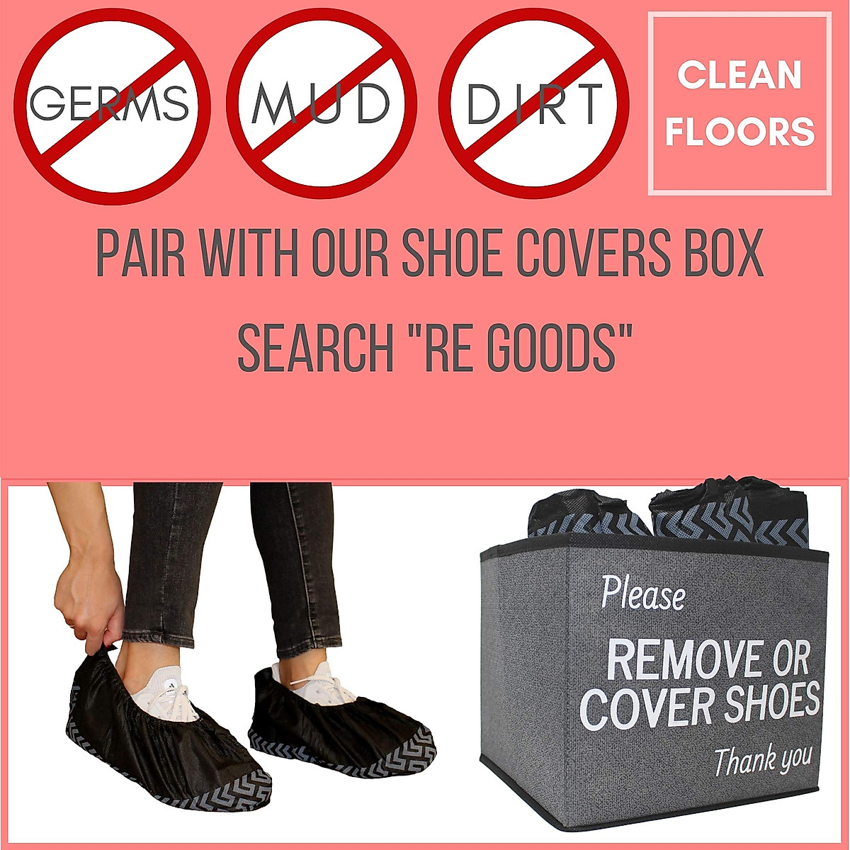 RE GOODS Shoe Covers - 100 Pack, X Large, Extra Thick With Non Skid Soles, Professional Sleek Black Disposable Boot and Shoe Booties, One Size Fits Most, Non Slip - Indoor/Outdoor