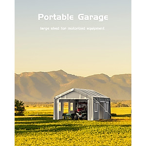 GAOMON 13x20 Ft Heavy-Duty Carport with Detachable Sidewalls, Front and Rear Doors, Sandbags and All-Season Waterproof Fabric Suitable for Cars, Boats, Trucks and Motorcycles (Silver Grey)