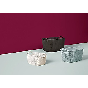 Curver 226391 Rectangular Knit-Effect Storage Basket, Plastic, Off-White, 29 x 21.7 x 17.2 cm, 8 L