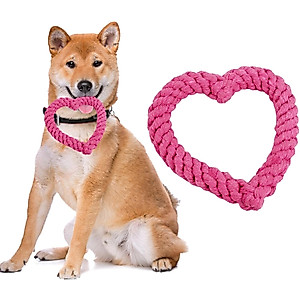Pink Cute Dog/Cat Chew Toys, Dog Toys for Chewers, Heavy Duty Dental Dog Rope Toy for Dogs, Creative Love Heart Shaped Interactive Rope Dog Toys, Cotton Puppy Teething Chew Tug Toy Dark,Pink Dog Toys