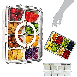 Serving Tray with Lid and Handle - Divided Portable Snackle Box Container, Fridge organizer, Clear Snack Box Organizer for Fruits, Candy, Charcuterie, Snacks - Ideal for beach and picnic essentials