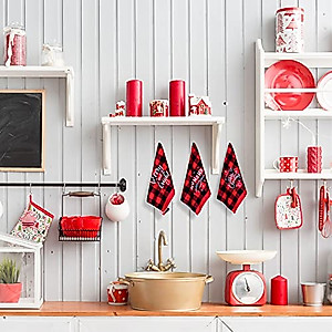 Tudomro 3 Pack Christmas Kitchen Dish Towels Red and Black Plaid Bathroom Hand Towels Buffalo Check Hand Dish Cloths Xmas Soft Washcloths for Home Holiday Party Decor, 23.6 x 15.7 Inches
