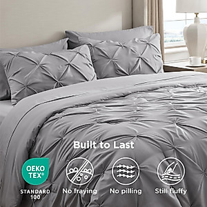BEDSURE Queen Comforter Set - Bed in a Bag Queen 8 Pieces, Pintuck Bedding Sets Grey Bed Set with Comforters, Sheets & Skirt, Pillowcases & Shams
