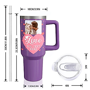 Personalized Gifts 40 Oz Tumbler with Handle and Straw, Custom Tumbler with Add Name, Photo, or Logo, Stainless Steel Double Walled Vacuum Insulated Cup, Customized Photo Gifts for Women Men