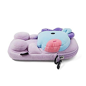 BT21 Baby Series MANG Character Plush Coin Purse Makeup Toiletry Pouch Card Wallet with Lanyard, Light Purple