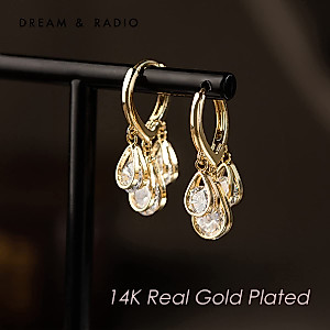 Awinesn Gold Earrings for Women Sparkly 5A Cubic Zirconia Earrings Danity 14k Gold Plated Hoop Dangle Earrings Statement Dangling Earrings Jewelry Gifts for Women