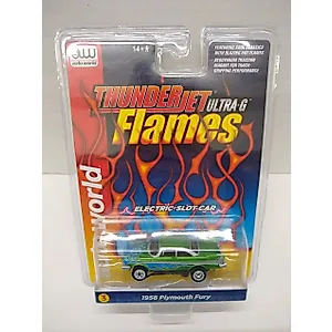 Auto World SC353 Flames 1958 Plymouth Fury HO Scale Electric Slot Car