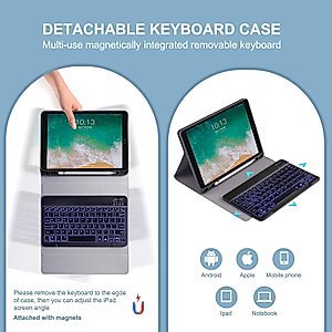 iPad Keyboard Case for Air 3rd Gen 10.5" (2019), iPad Pro 10.5" (2017), iPad 9th/8th/7th 10.2'', Magnetic Detachable Wireless Bluetooth Keyboard, Smart Keyboard Case with Back-lit and Pen Holder,Black
